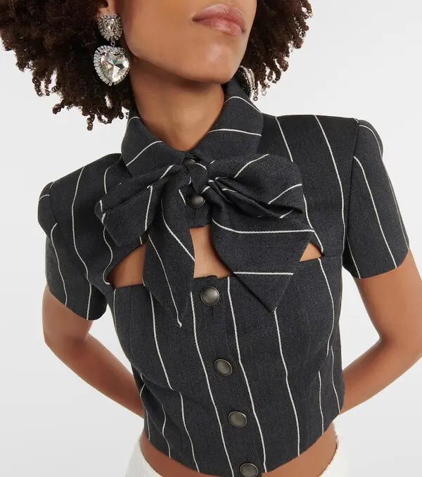 Alessandra Rich Pinstripe Cropped Jacket - Grey