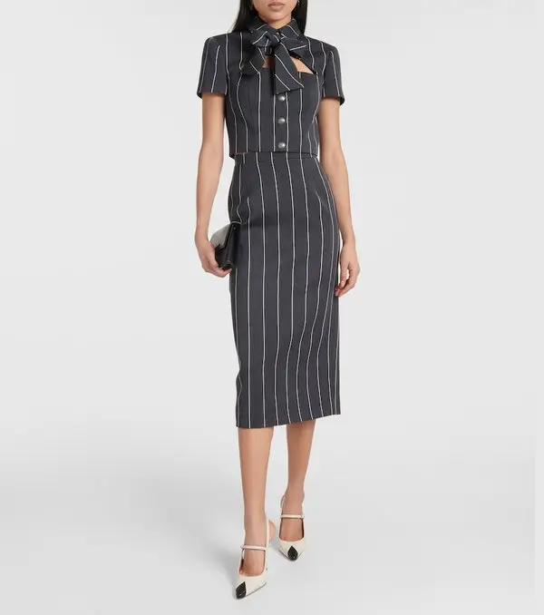 Alessandra Rich Pinstripe Cropped Jacket - Grey