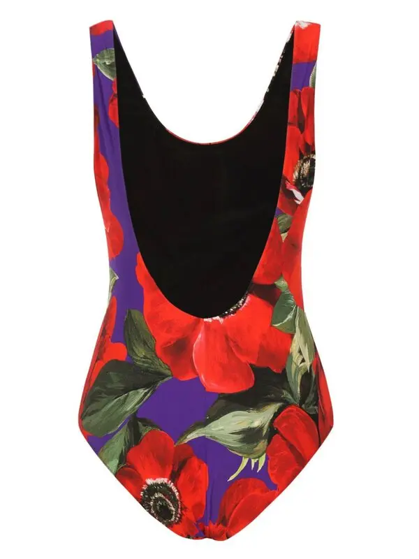 Dolce & Gabbana Anemone-print Swimsuit - Red