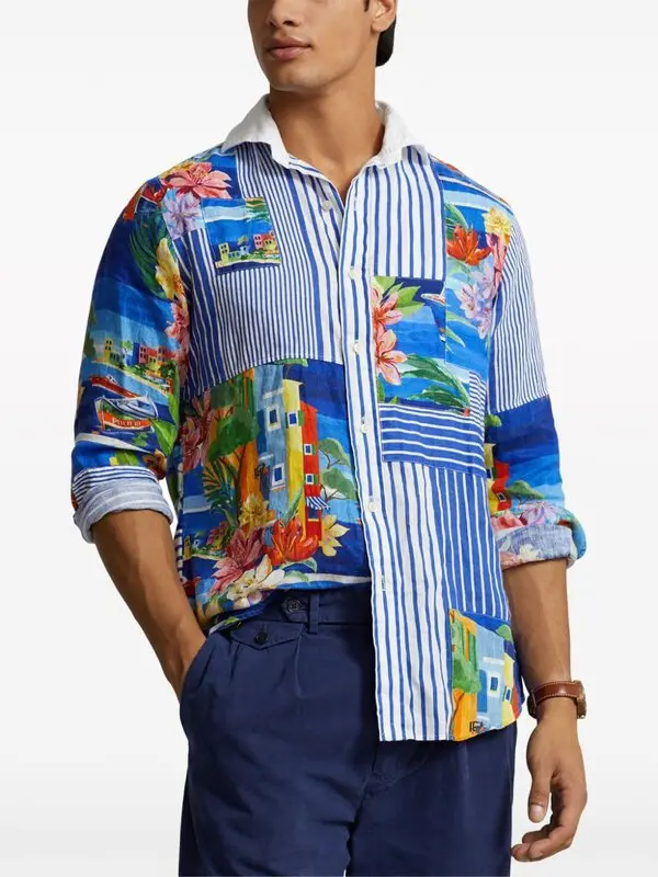 Polo Ralph Lauren Patchwork Striped Linen Shirt