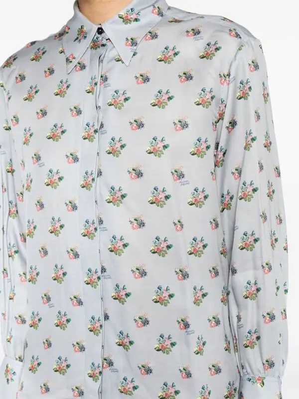 Maison Kitsuné Floral-print Twill Shirt
