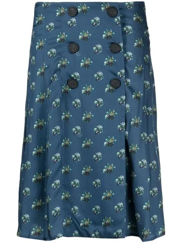 Maison Kitsuné Floral-print Wrap Skirt - Blue
