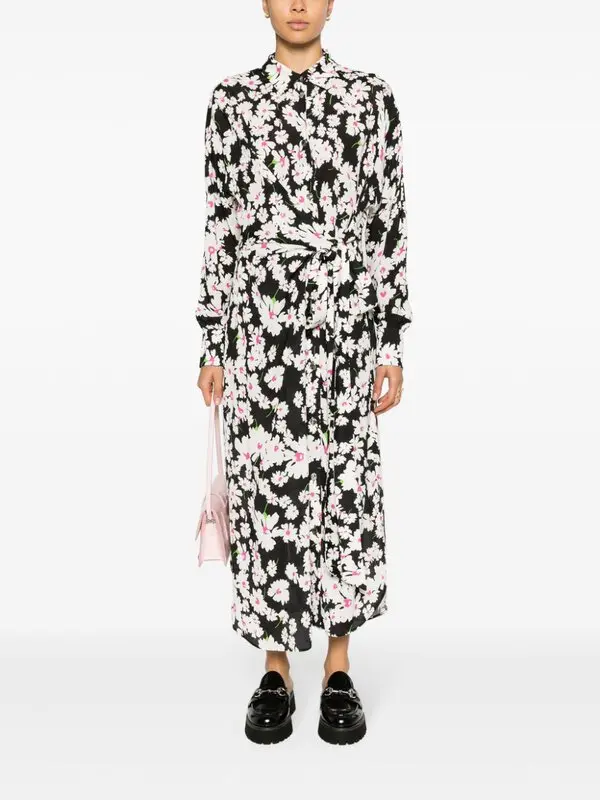 MSGM Floral-print Tie-fastening Cady Midi Dress