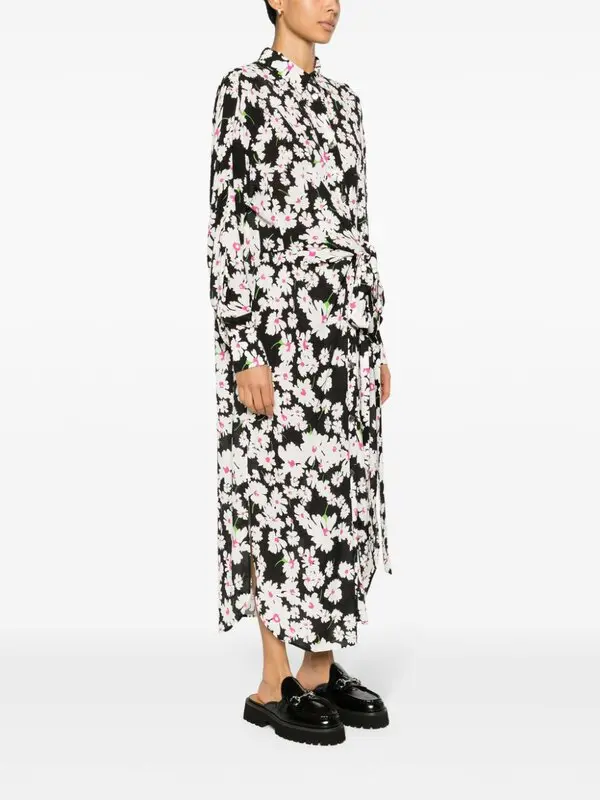 MSGM Floral-print Tie-fastening Cady Midi Dress