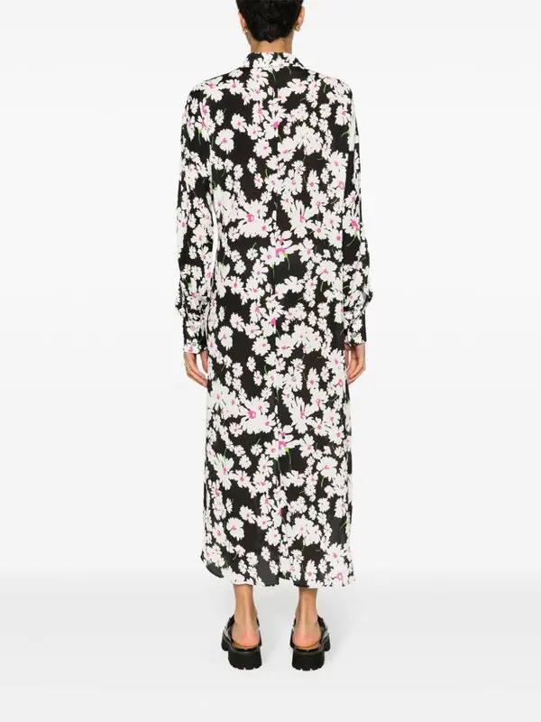 MSGM Floral-print Tie-fastening Cady Midi Dress