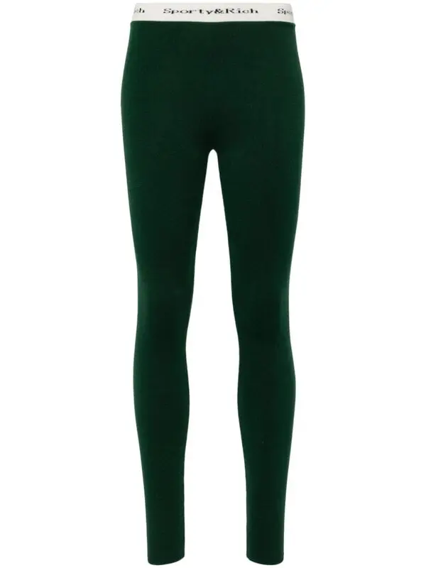 Sporty & Rich Logo-waistband Slip-on Leggings - Green