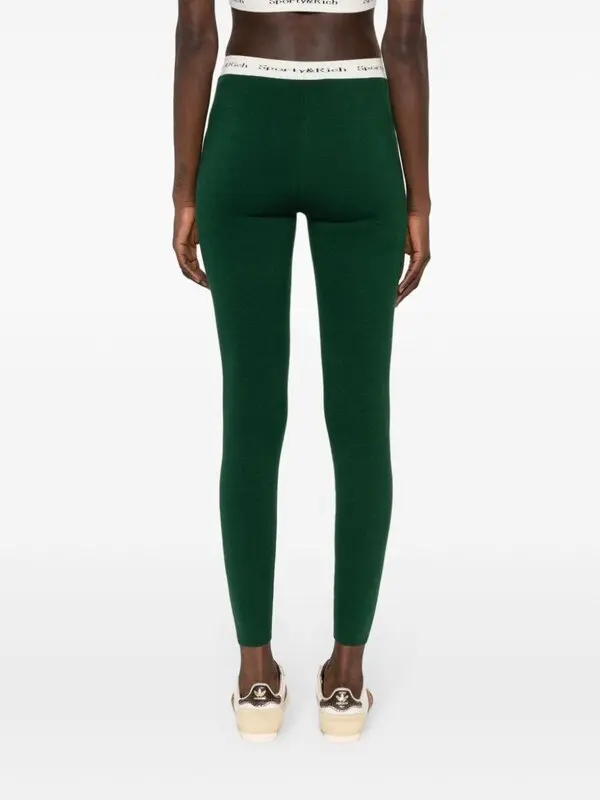 Sporty & Rich Logo-waistband Slip-on Leggings - Green