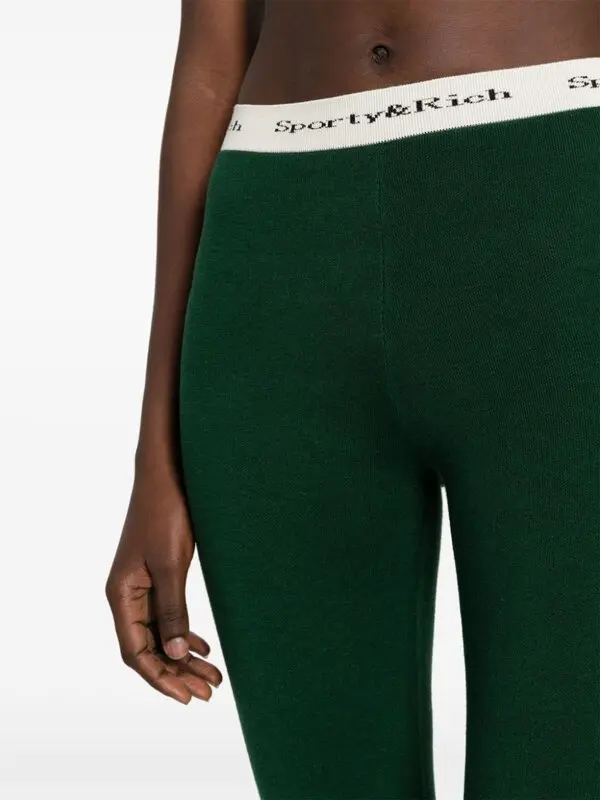 Sporty & Rich Logo-waistband Slip-on Leggings - Green