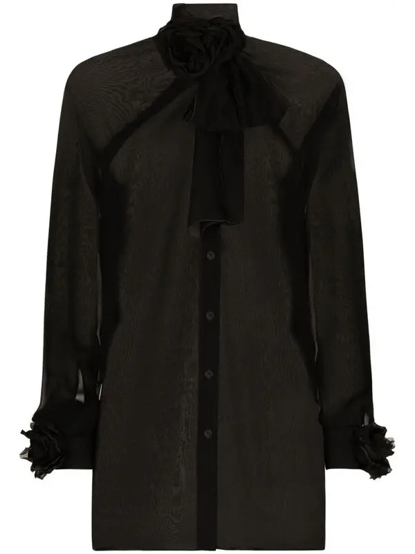 Dolce & Gabbana Floral-appliqué Sheer Shirt - Black