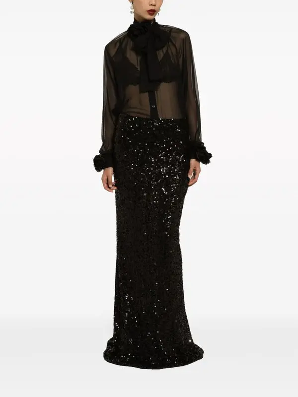Dolce & Gabbana Floral-appliqué Sheer Shirt - Black