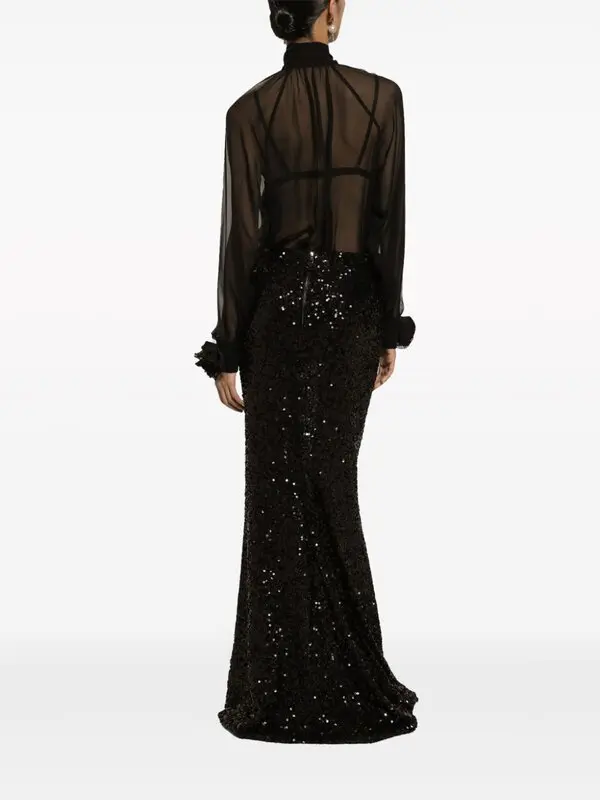 Dolce & Gabbana Floral-appliqué Sheer Shirt - Black