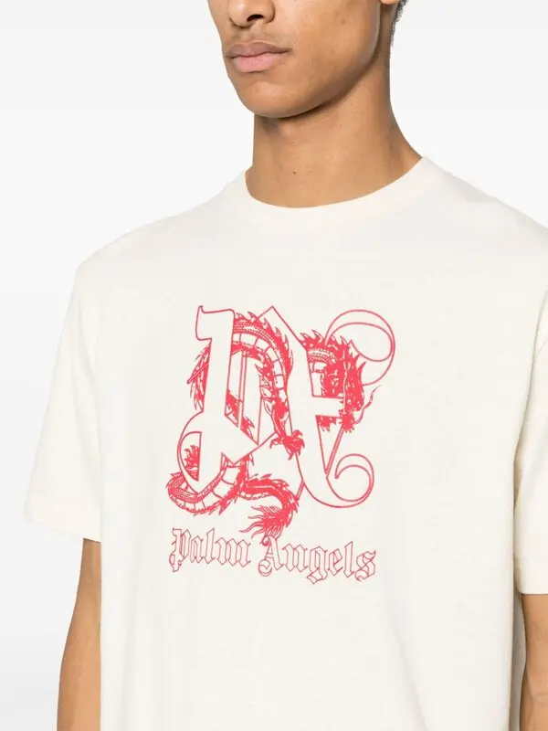 Palm Angels Dragon-monogram Cotton T-shirt