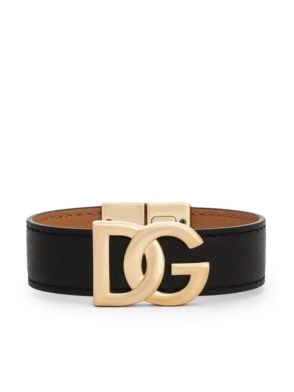 Dolce & Gabbana Logo-plaque Leather Bracelet - Black
