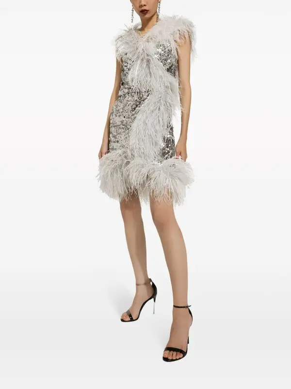 Dolce & Gabbana Sequined Feather-trimmed Party Dress