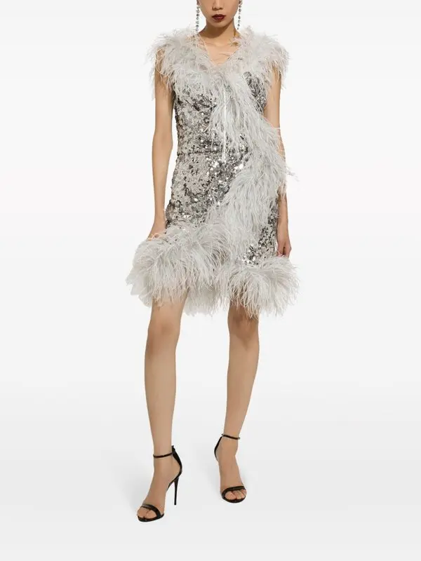 Dolce & Gabbana Sequined Feather-trimmed Party Dress
