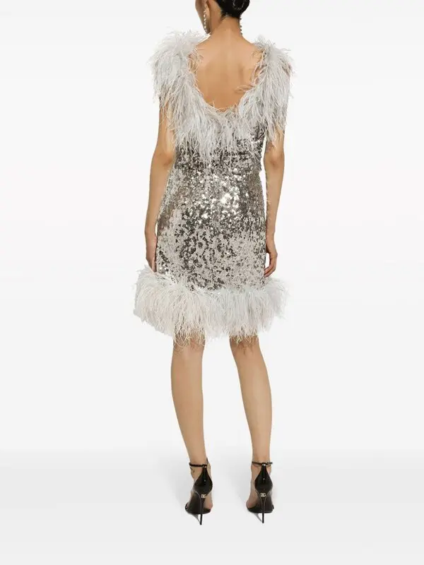 Dolce & Gabbana Sequined Feather-trimmed Party Dress