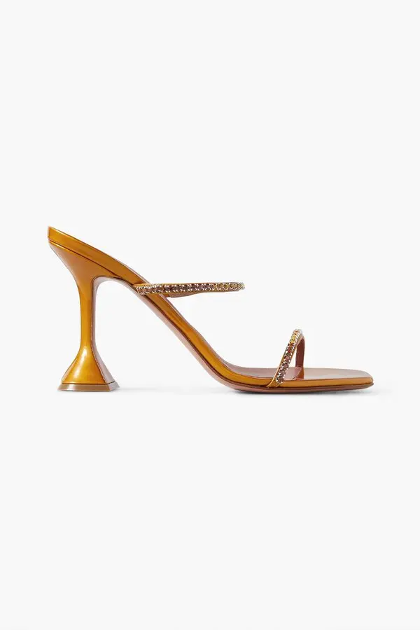 Amina Muaddi Gilda Crystal-embellished Patent-leather Mules - Tan