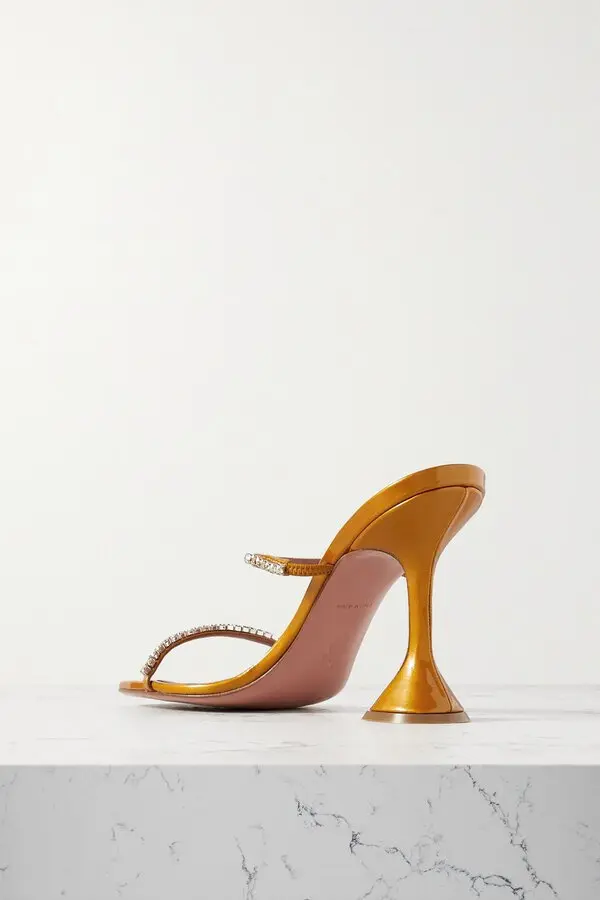 Amina Muaddi Gilda Crystal-embellished Patent-leather Mules - Tan