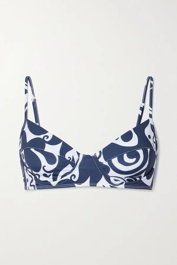 Mara Hoffman Net Sustain Lua Printed Recycled Underwired Bikini Top - Blue