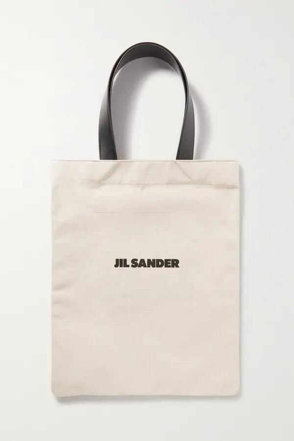 JIL SANDER Leather-trimmed Logo-print Canvas Tote - Neutrals