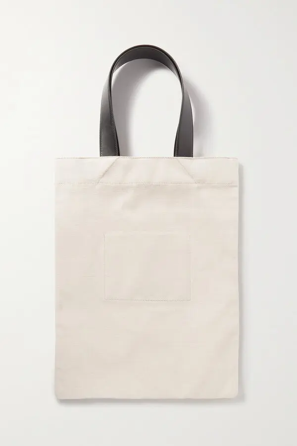 JIL SANDER Leather-trimmed Logo-print Canvas Tote - Neutrals
