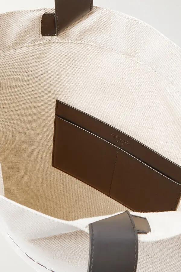 JIL SANDER Leather-trimmed Logo-print Canvas Tote - Neutrals