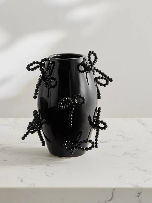 Completedworks Small Faux Pearl-embellished Ceramic Vase - Black
