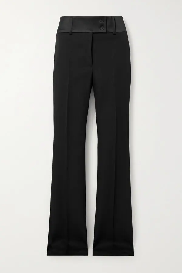 FERRAGAMO Silk-blend Satin-trimmed Grain De Poudre Wool Slim-leg Pants