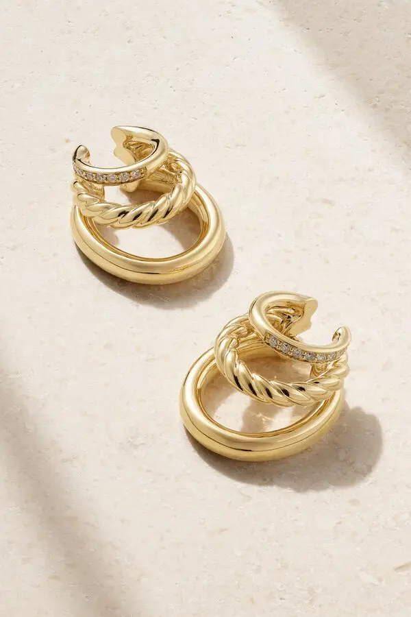 David Yurman Dy Mercer Diamond Hoop Earrings - Gold
