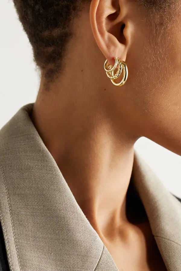 David Yurman Dy Mercer Diamond Hoop Earrings - Gold