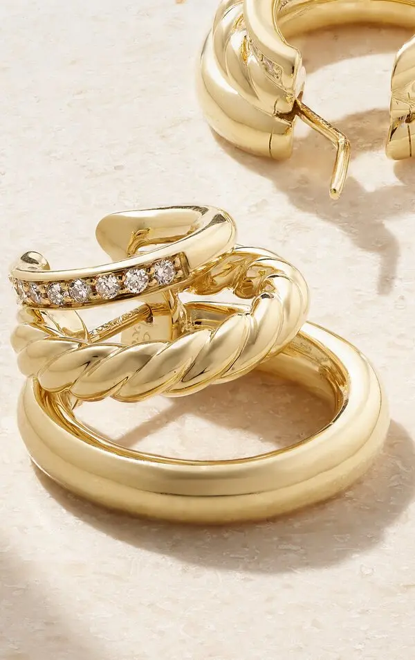David Yurman Dy Mercer Diamond Hoop Earrings - Gold