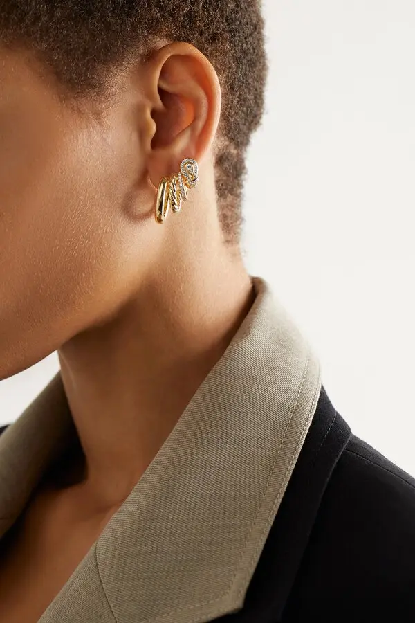 David Yurman Dy Mercer Diamond Hoop Earrings - Gold