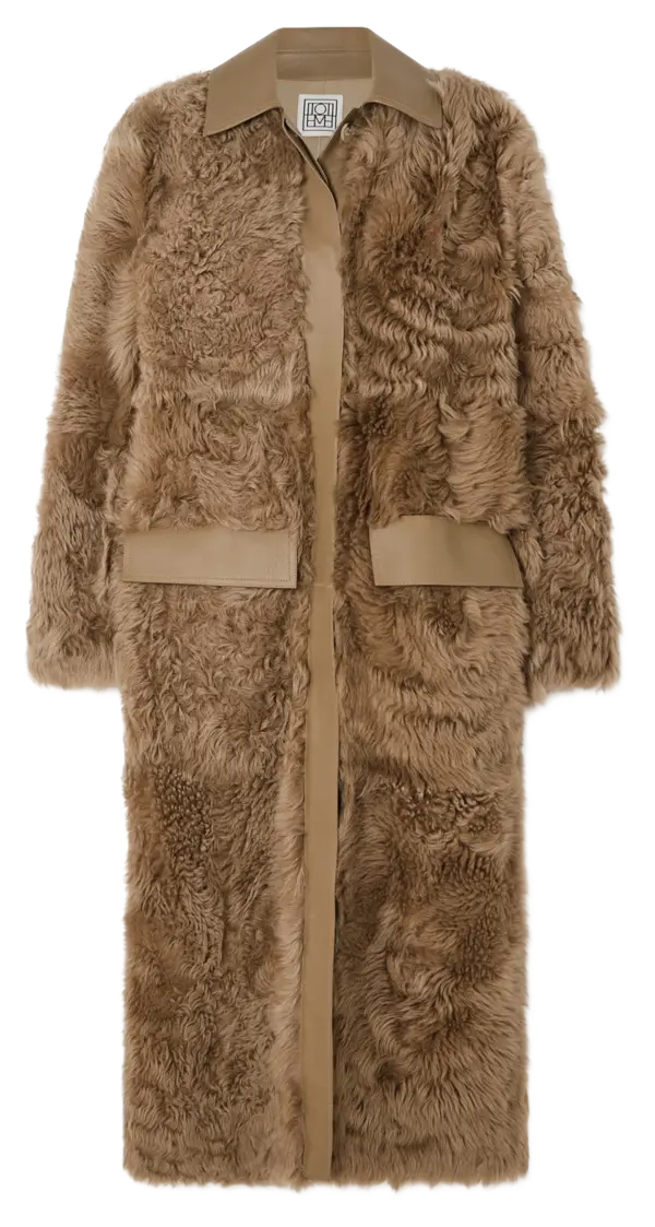 TOTEME Net Sustain Leather-trimmed Shearling Overcoat