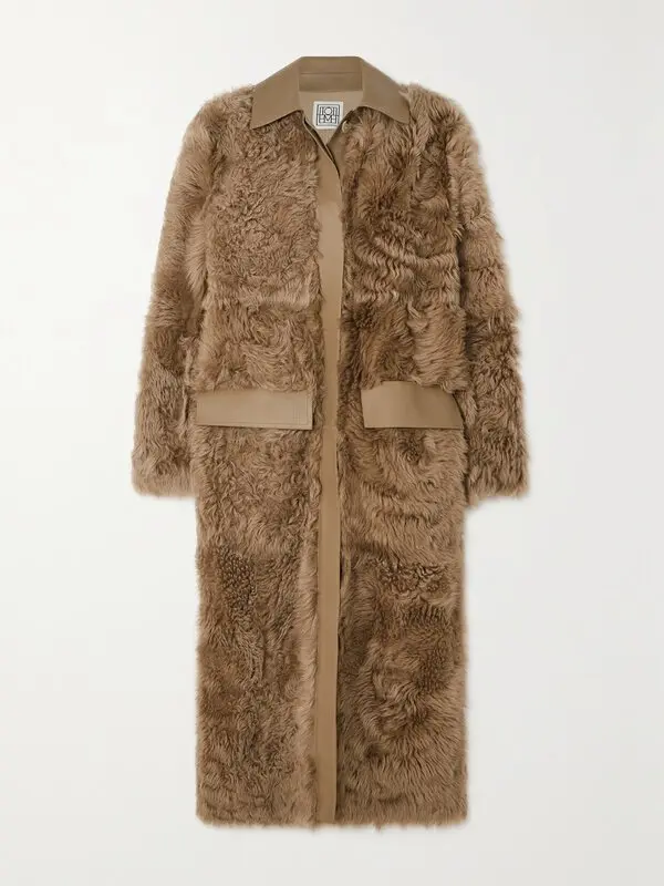 TOTEME Net Sustain Leather-trimmed Shearling Overcoat
