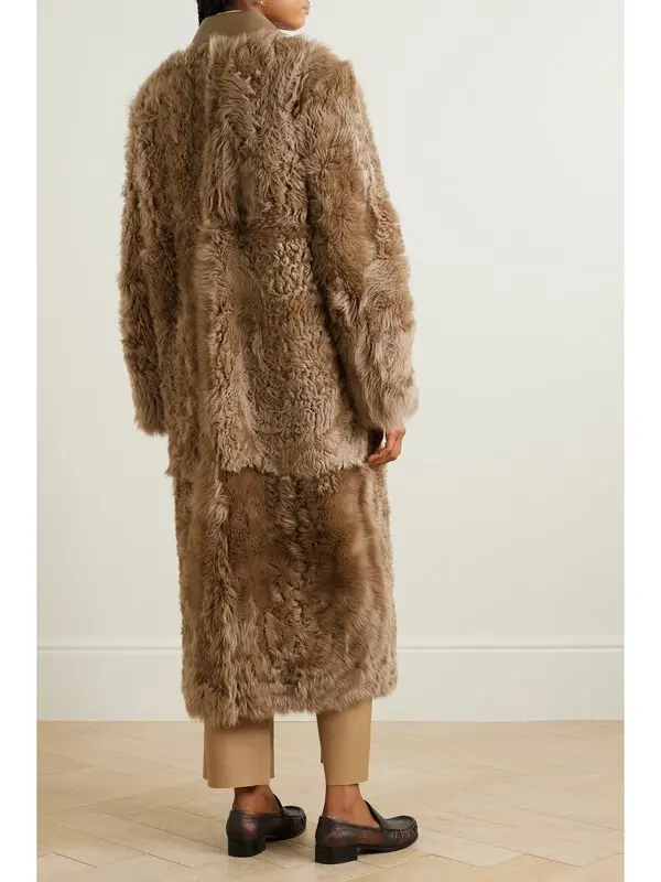 TOTEME Net Sustain Leather-trimmed Shearling Overcoat