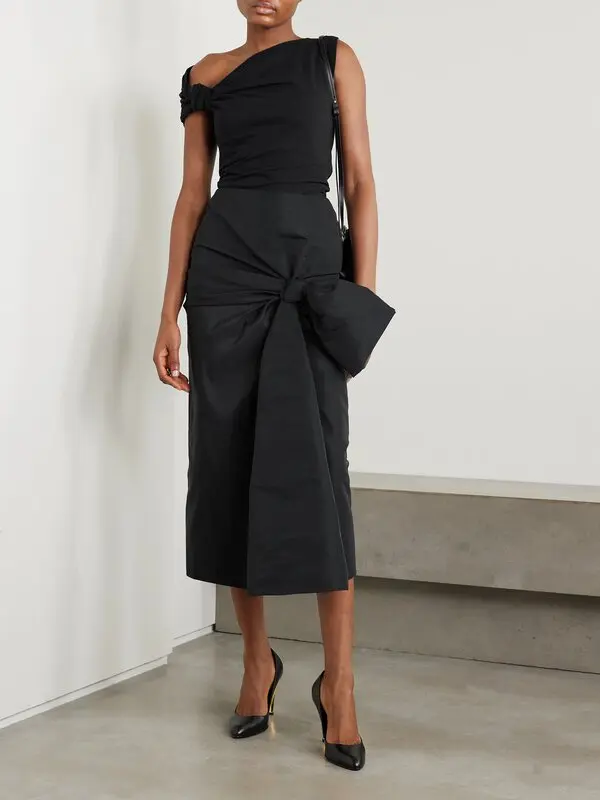 Alexander McQueen Asymmetric Bow-detailed Embroidered Stretch-cotton Jersey Top