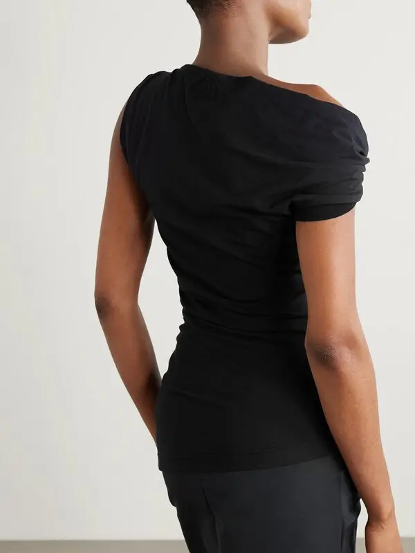 Alexander McQueen Asymmetric Bow-detailed Embroidered Stretch-cotton Jersey Top