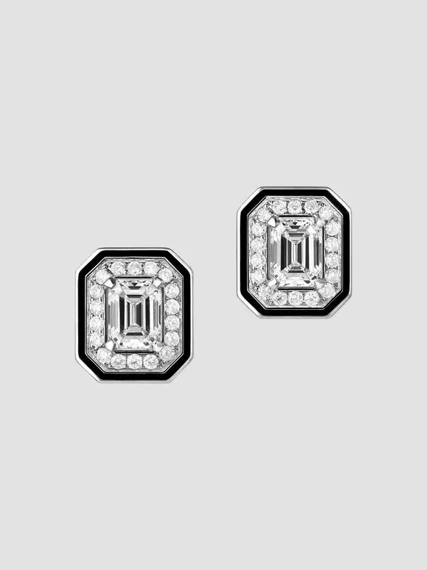Boucheron Vendôme Liseré 18k White Gold, 0.82 Tcw & Lacquer Stud Earrings - Diamond