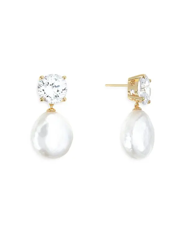 Shashi Cultured Freshwater Pearl & Cubic Zirconia Cleo Drop Earrings - White