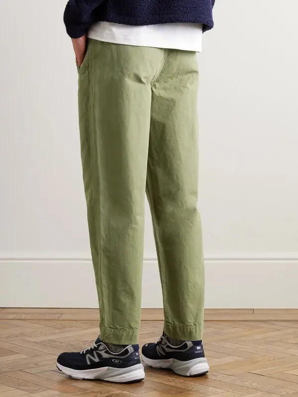 Folk Assembly Straight-leg Pleated Cotton-twill Trousers - Green