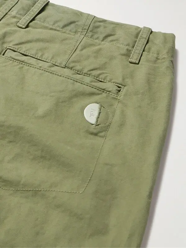 Folk Assembly Straight-leg Pleated Cotton-twill Trousers - Green