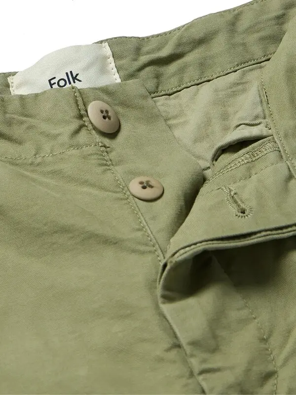 Folk Assembly Straight-leg Pleated Cotton-twill Trousers - Green