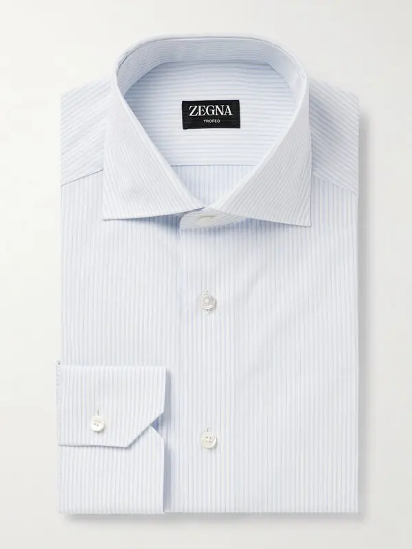 Zegna Cutaway-collar Striped Trofeo™ Shirt - Blue