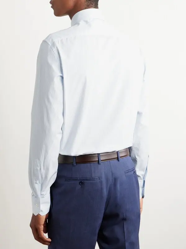 Zegna Cutaway-collar Striped Trofeo™ Shirt - Blue