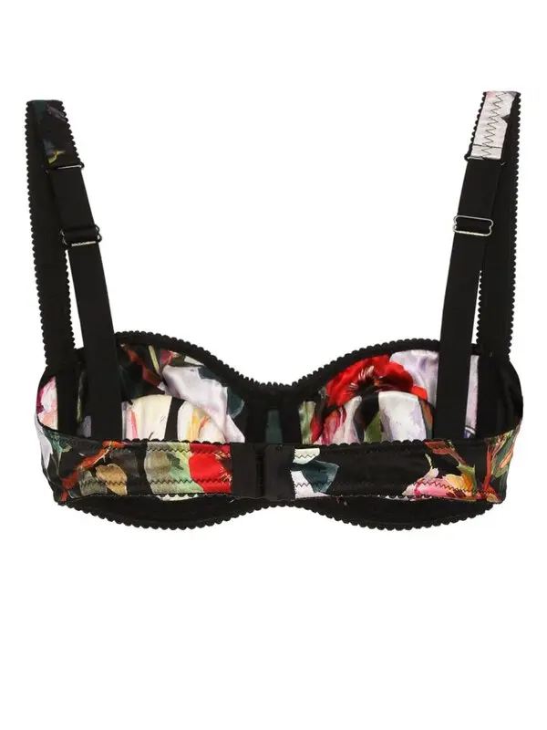 Dolce & Gabbana Floral-print Silk Balconette Bra - Black