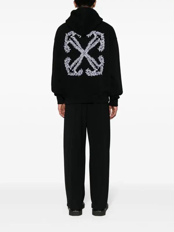Off-White Logo-embroidered Organic Cotton Hoodie - Black