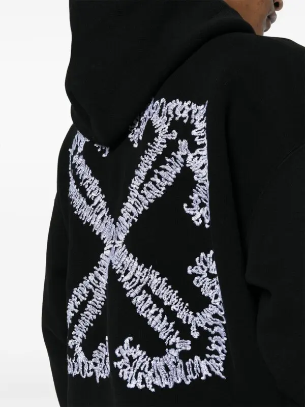 Off-White Logo-embroidered Organic Cotton Hoodie - Black