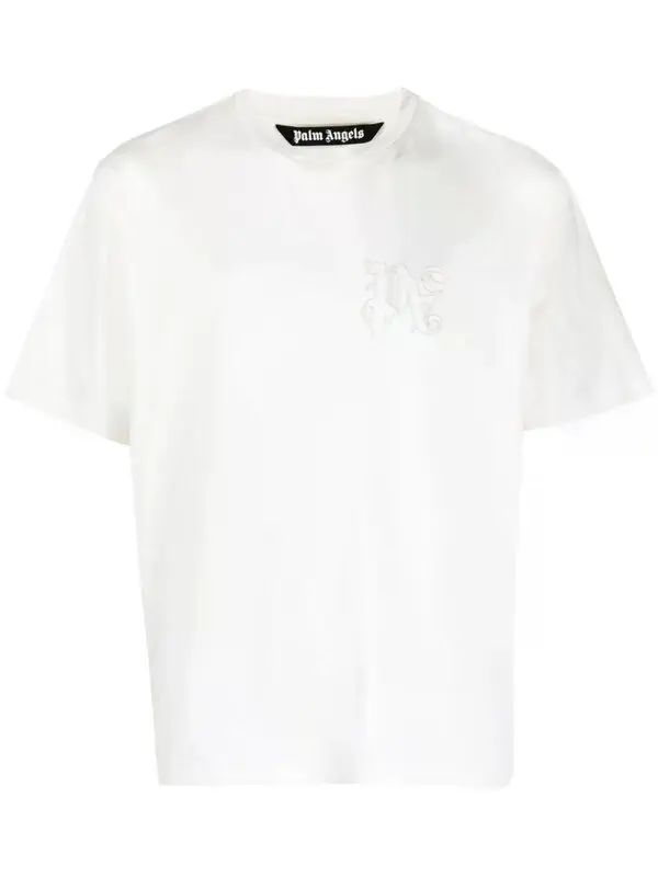 Palm Angels Logo-embroidered Cotton T-shirt - Neutrals