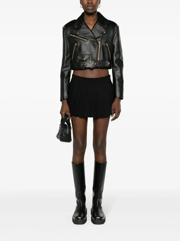 Moschino Cropped Leather Biker Jacket