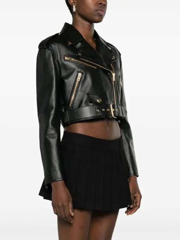 Moschino Cropped Leather Biker Jacket
